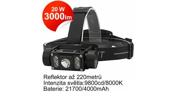 Čelovka B50 LED Cree XM-L2 U2, 4x XP-G2, 3000 lm, 8000K bílé světlo